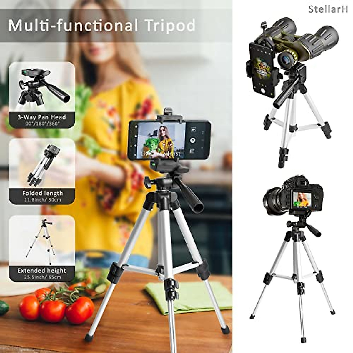 12X50 Full Size Binoculars for Adults with Photography Video Kit [Upgraded] Pro Tripod & Carrying Bag & Strap, Easy Focus for Camping,Travel,Stargazing,Bird Watching