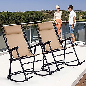 Goplus Folding Rocking Chair, Zero Gravity Rocking Camping Chair with Pillow & Armrests, Folding Lounge Rocker for Outdoor Beach Poolside Yard Garden Indoor