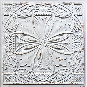 Faux Tin Glue up or Drop in Ceiling Tile TD10 Aged Taupe. 10 2'X2' Tiles Covers 40 sq.ft. Easy to Install PVC Panels. Gorgeous Antique Vintage Look Ceiling. Great for DIY Backdrop, Farmhouse Decor.