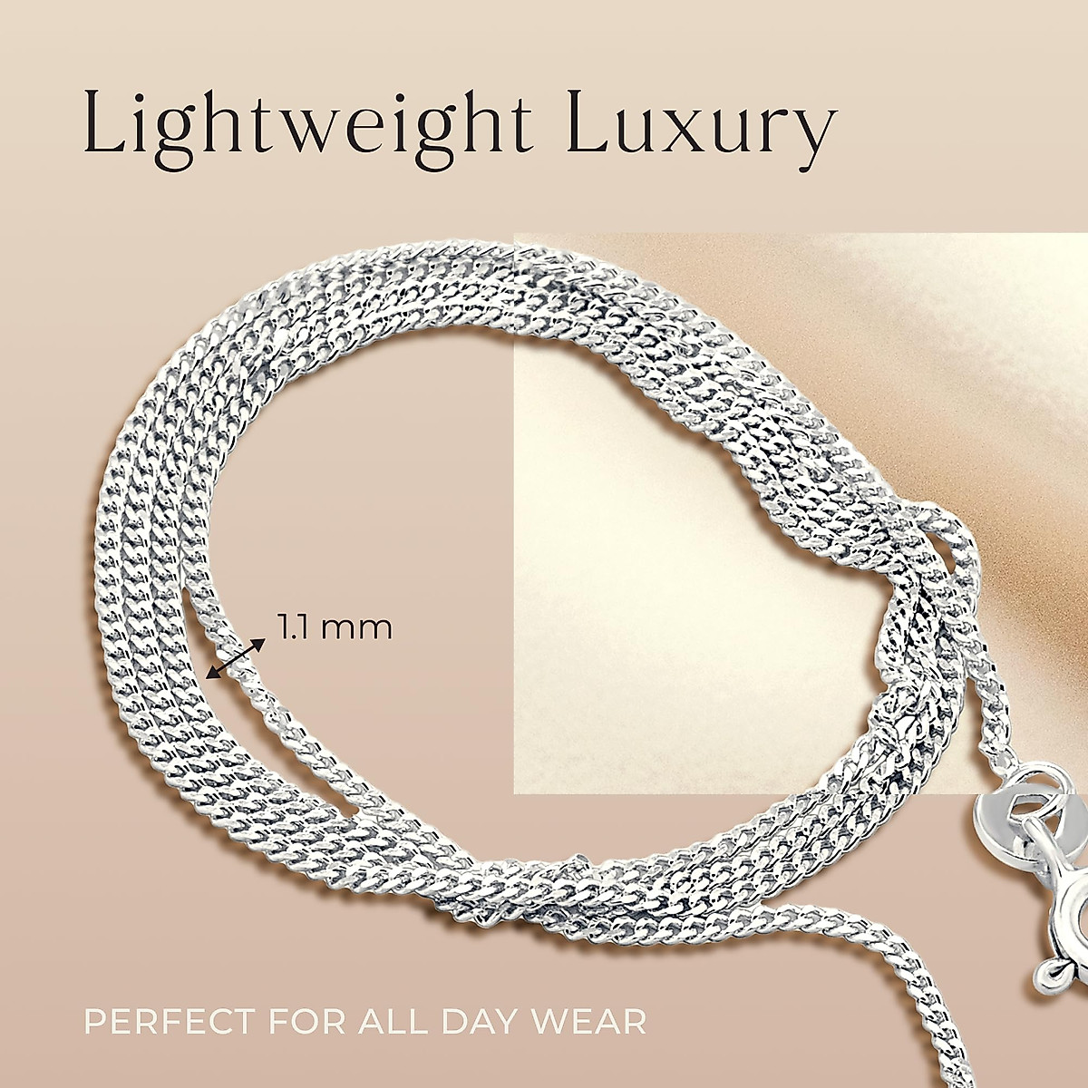 Aeon Jewellery 925 Sterling Silver Necklace - 1mm Diamond Cut Curb Chain Necklace | 16" Chain | For Layered Looks, Gifts or Pendant Replacements | Polishing Cloth & Pouch Bag Included