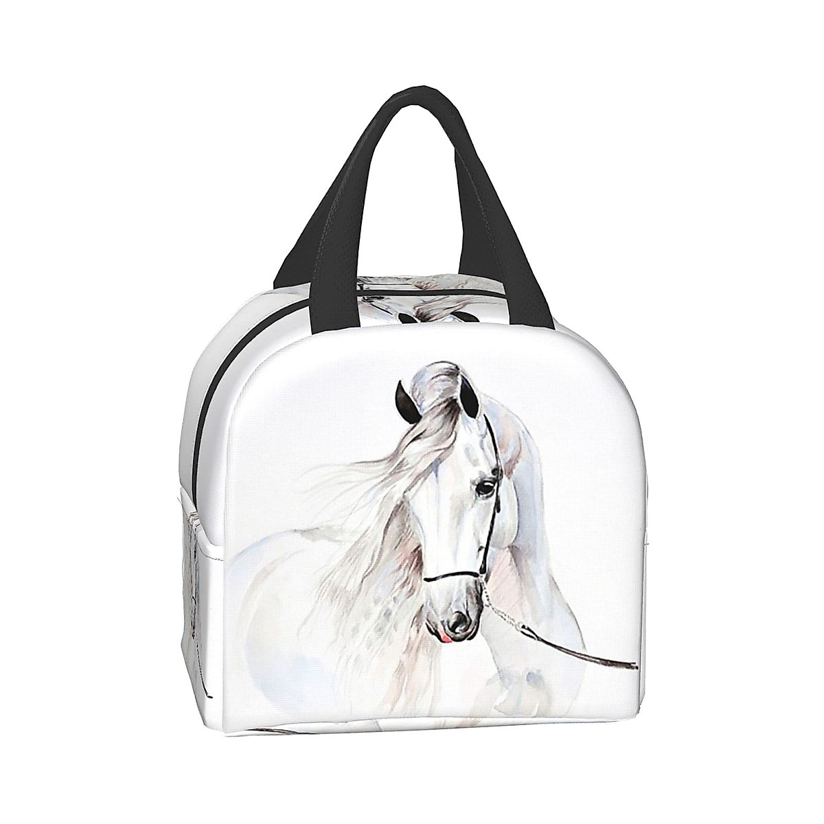 PrelerDIY Watercolor White Horse Lunch Box - Insulated Lunch Bags for Kids Boys Girls Reusable Lunch Tote Bags, Perfect for School/Camping/Hiking/Picnic/Beach/Travel