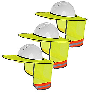 Tenpluszero 3 Pack Hard Hat Sunshield - Upgrade Full Brim Neck Sunshade Cover with Reflective Strip for Hardhats, yellow