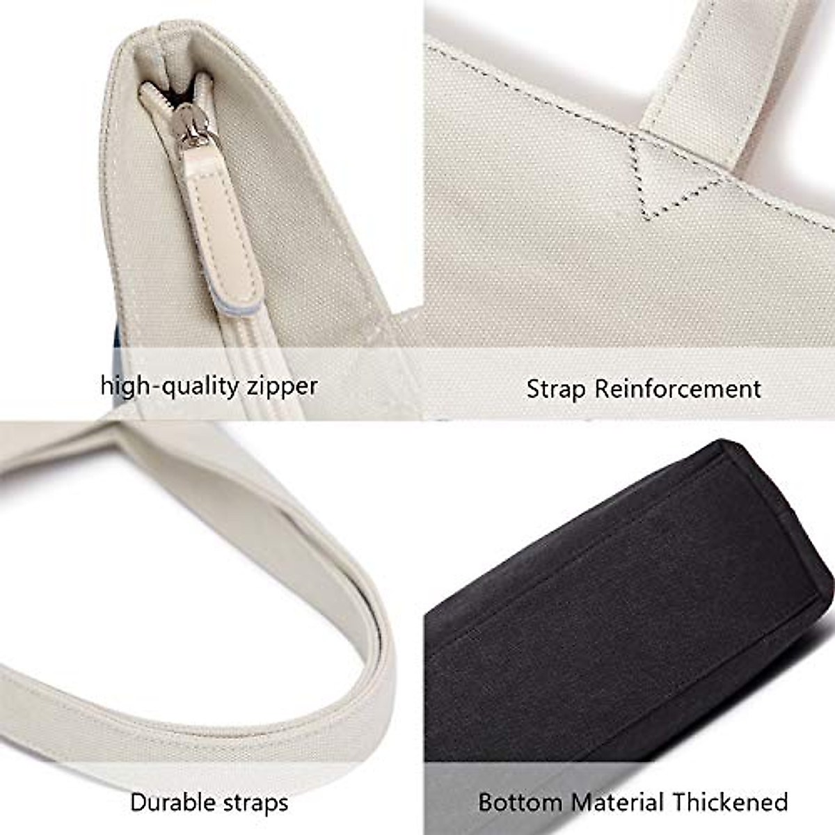 ArcEnCiel Canvas Shoulder Handbag for Women Tote Bag Purse with Zipper Hobo Bags (Blue&Black)