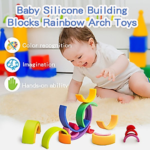 let's make Rainbow Stacking Toy Baby Silicone Stacker Building Blocks Arch Shape Nesting Puzzle Montessori Toy 3 Years Early Development Sensory Toy (6Pcs)
