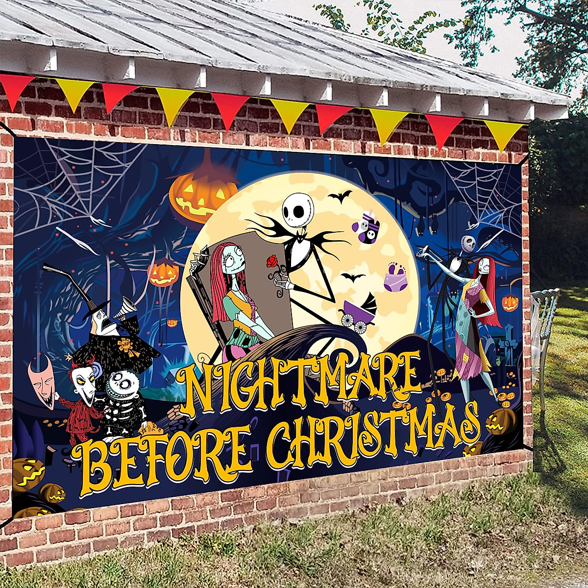 Nightmare Before Christmas Banner Backdrop Decorations, Nightmare Before Christmas Halloween Party Hanging Banner Front Door Sign Decorations