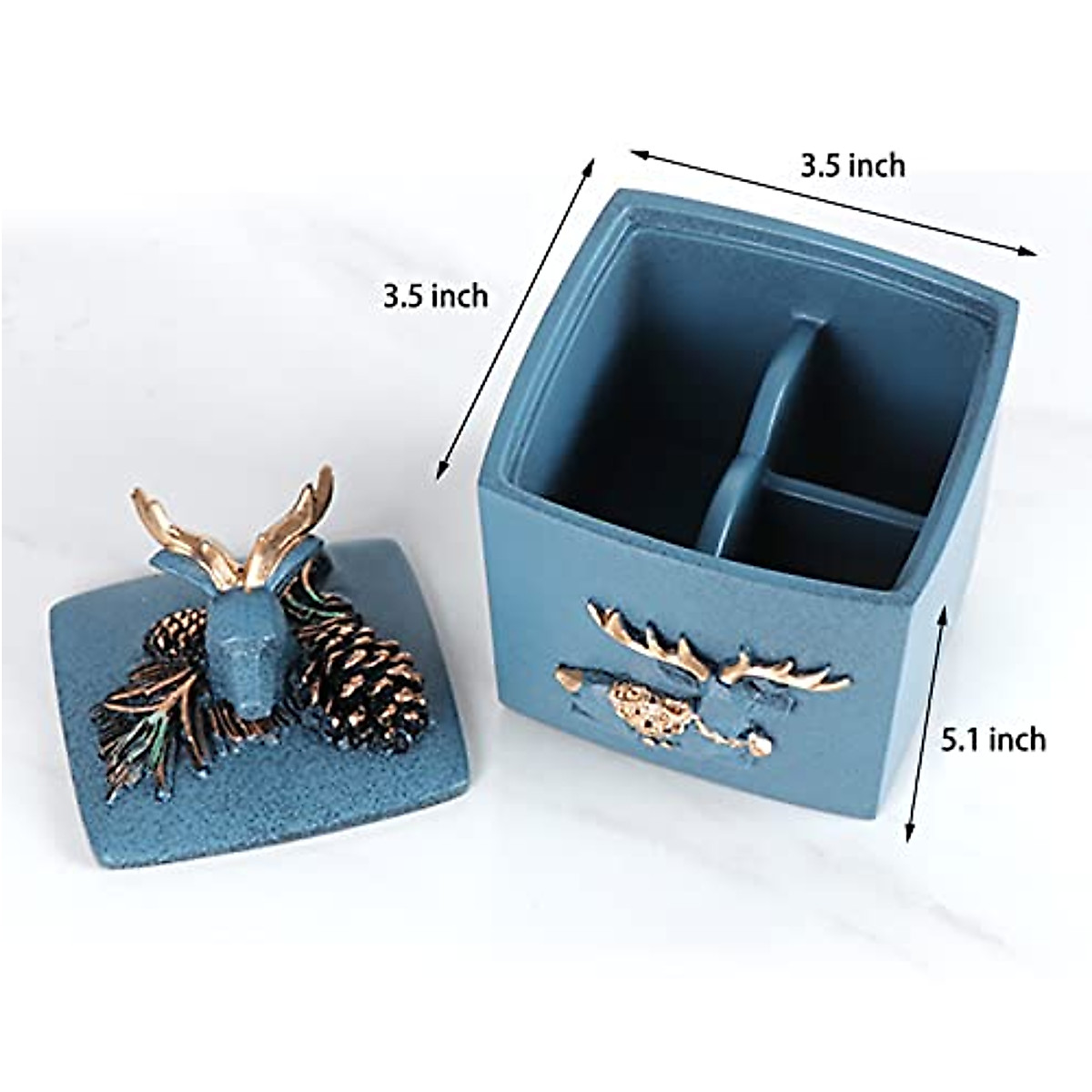 Mekoly Cotton Swab Holder, Resin Qtip Holder with Lids, 3 Compartments Dispenser Storage Box Cosmetics Countertop Organizer Containers Apothecary Jars Christmas Reindeer,Blue