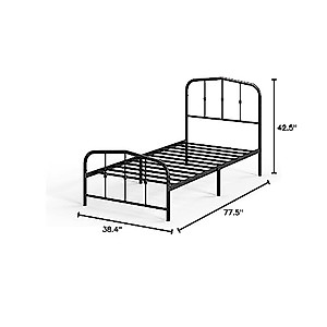 Zinus Heidi Metal Platform Bed Frame/Steel Mattress Foundation/Bed Frame with Headboard and Footboard/No Box Spring Needed/Easy Assembly, Black, Twin