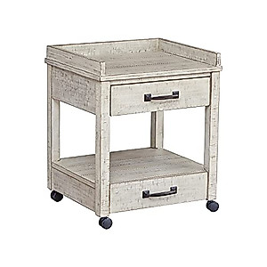 Signature Design by Ashley Carynhurst Rustic Farmhouse Printer Stand with Casters, Whitewash