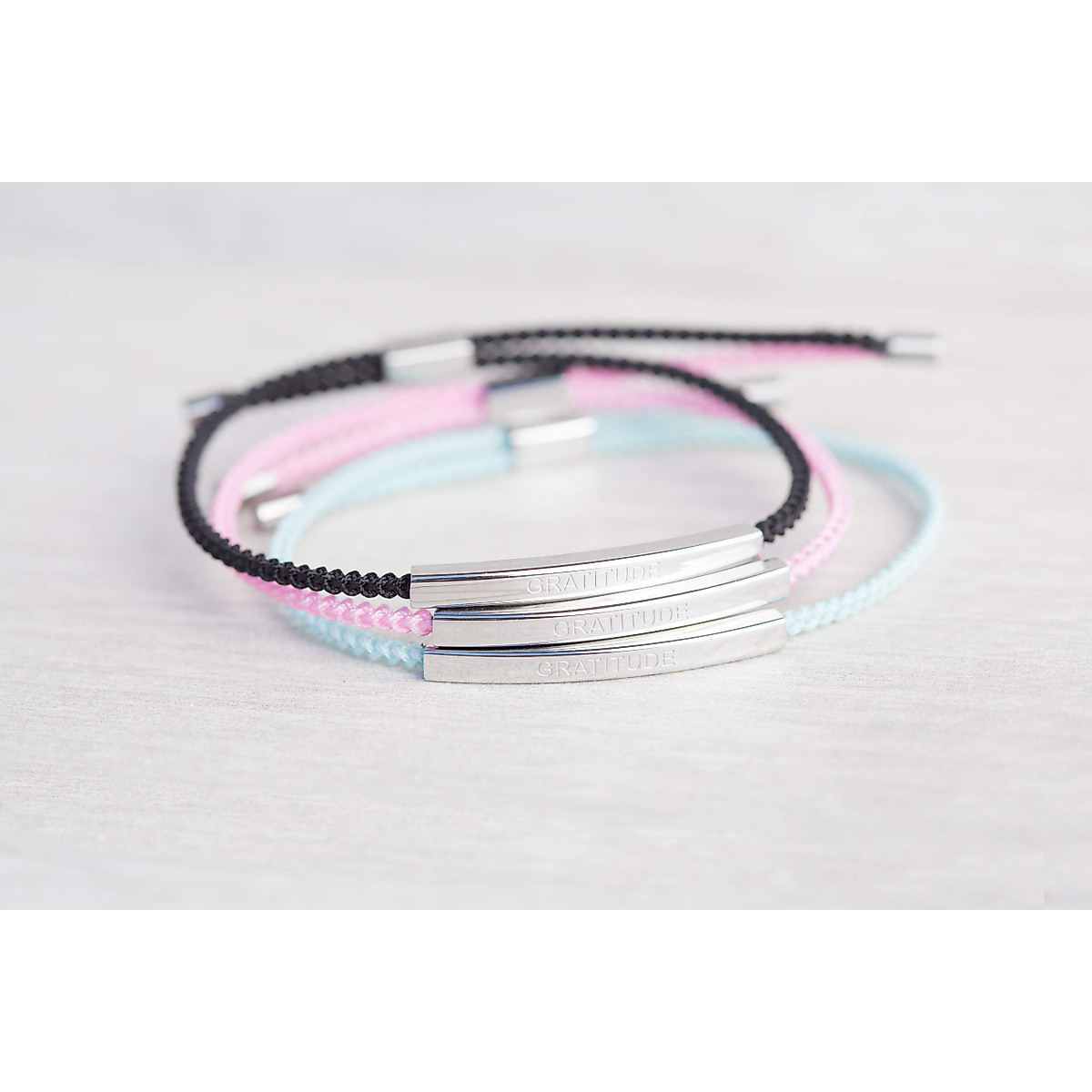 Tally Puppy Gratitude Engraved Braided Bracelet Inspirational Bracelets Encouragement Gifts For Women Mantra Bracelets Women Thinking Of You Gifts For Women Meaningful Gifts Adjustable (Aqua)