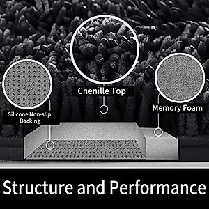 Yimobra Luxury Chenille Bathroom Rug Non-Slip, Extra Soft and Comfortable Bath Mat, Shaggy Rugs Plush Carpet Floor Mats, Super Absorbent and Thick, Machine Washable, 31.5 x 19.8 Inches, Black