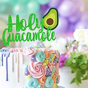 Green Glitter Fruit Avocado Cake Topper Holy Guacamole Theme Decor Supplies Baby Shower Boy Girl Happy Birthday Party Decorations