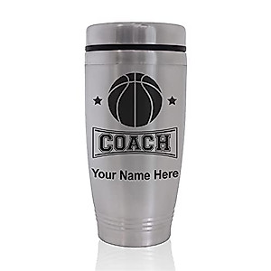 SkunkWerkz Commuter Travel Mug, Basketball Coach, Personalized Engraving Included