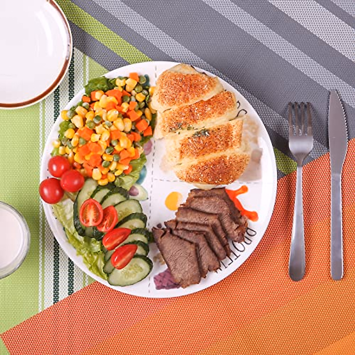 Viynran 10-Inch Ceramic Portion Control Plates for Weight Loss and Diabetes, Set of 2 Reusable Dishes, Microwave Safe