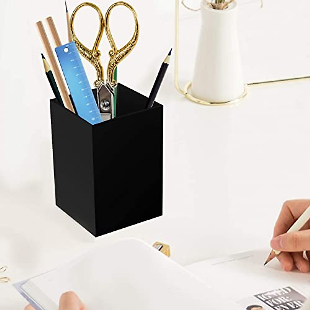 Beitiny Acrylic Pen Holder for Desk, Black Pencil Organizer, Makeup Brush Holder Cup Storage Office Desktop Stationery Organizer