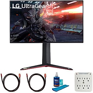 LG 27GN950-B 27 inch Ultragear 4K UHD Nano IPS 1ms 144Hz G-Sync Gaming Monitor Bundle with 2X 6FT Universal 4K HDMI 2.0 Cable, Universal Screen Cleaner and 6-Outlet Surge Adapter