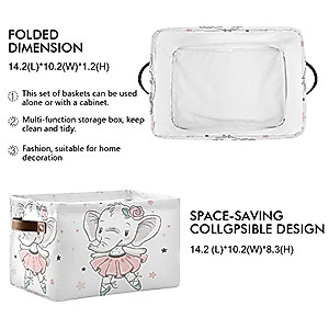 MNSRUU Storage Basket Dancing Ballet Elephant Collapsible Organizer Basket with PU Handles, Waterproof Nursery Laundry Basket，1 Pack