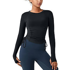 Almaree Workout Outfits Long Sleeve Shirts for Women Athletic Tops Running Sweatshirt with Thumb Holes L Black