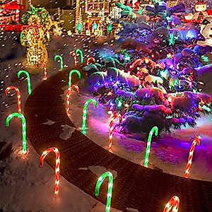 22" Christmas Candy Cane Pathway Markers Lights, Outdoor Christmas Decorations for Yard Patio Garden Walkway, Candy Cane Christmas Decor with Stake, 8 Pack, 4 Red & 4 Green