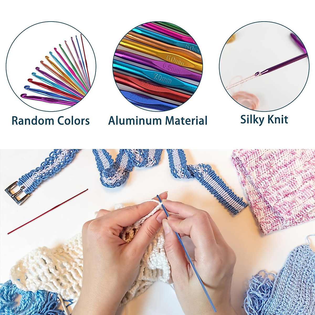 14PCS Aluminum Crochet Hooks Knitting Needles Craft Yarn 2.0mm/2.5mm/3.0mm/3.5mm/4.0mm/4.5mm/5.0mm/5.5mm/6.0mm/6.5mm/7.0mm/8.0mm/9.0mm/10.0mm