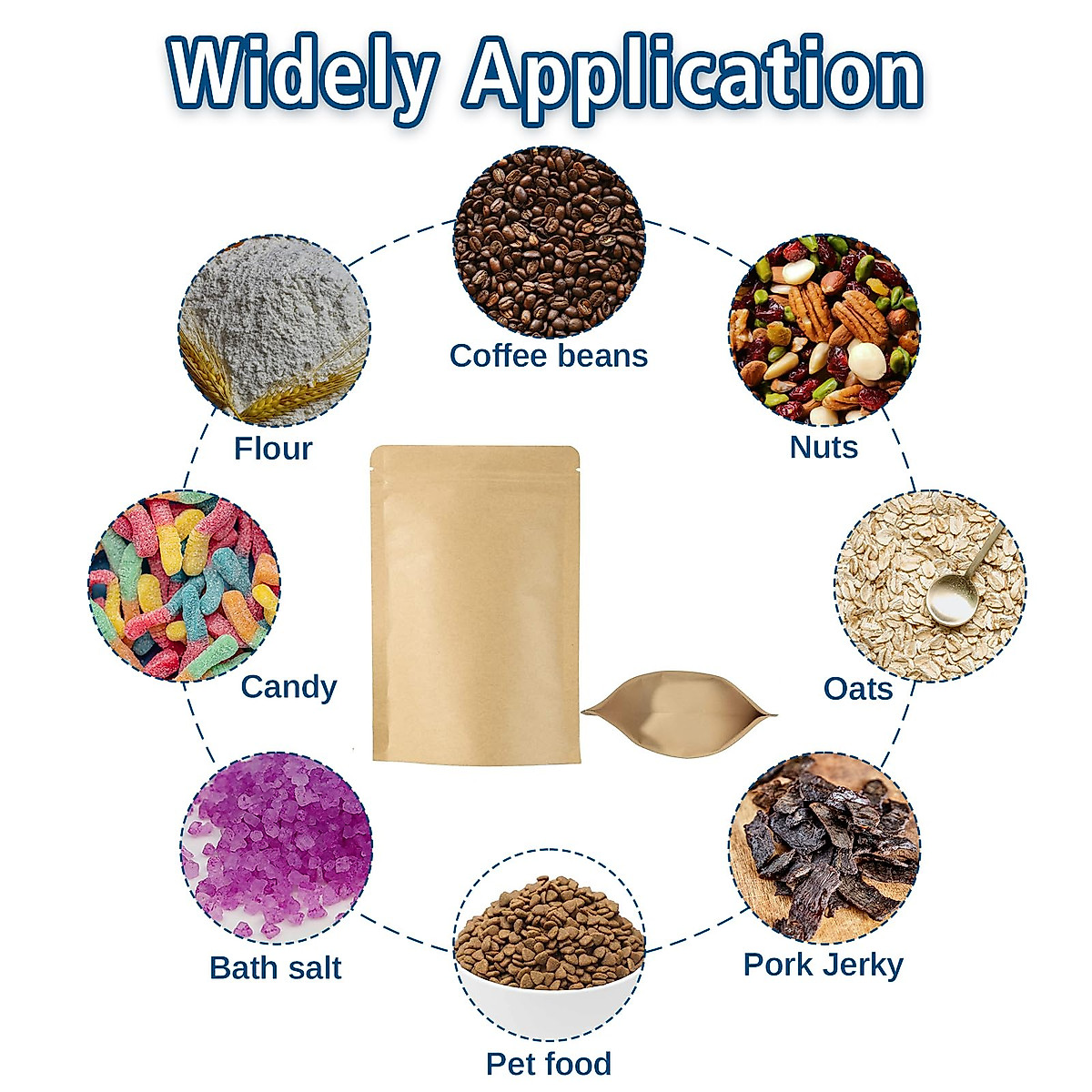 Muka 50 PCS Kraft Food Storage Pouch Bag Foil Lined Zip Lock Reusable Stand Up Bags,3.5" x 5.5" inch