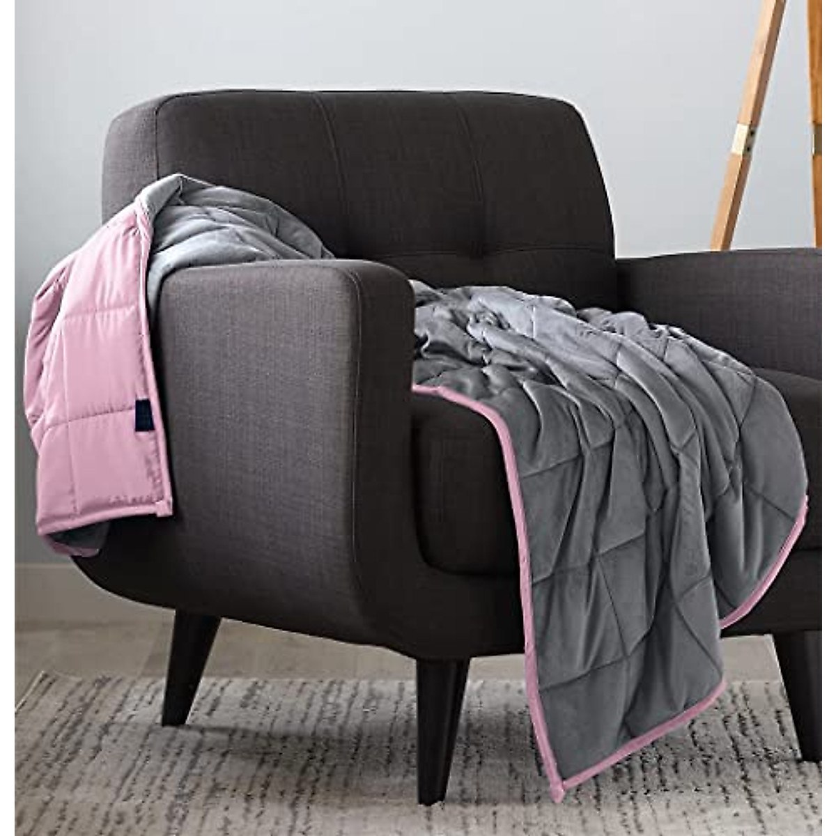 Ella Jayne Home - Reversible Weighted Blanket - Minky Texture/Microfiber - Uses Polyester and Glass Beads for Weight - (48x72, 15lbs)