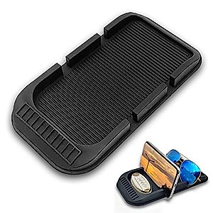 Car Dashboard Cell Phone Holder, Anti-Slip Pad Double-Groove with Number Plate Auto Silicon Tray, Silicone Car Pad Mat for Various Dashboards,Phone GPS Keychains Sunglasses Mat