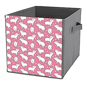 Pink Mini Pigs PU Leather Collapsible Storage Bins Canvas Cube Organizer Basket with Handles