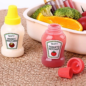 Littryee 2PCS Mini Ketchup Bottles, Refillable Salad Dressing Tomato Ketchup Squeeze Containers Bottle, Portable Condiments Jars Salad Dressing Container Bottle for Kids Adults Bento Box