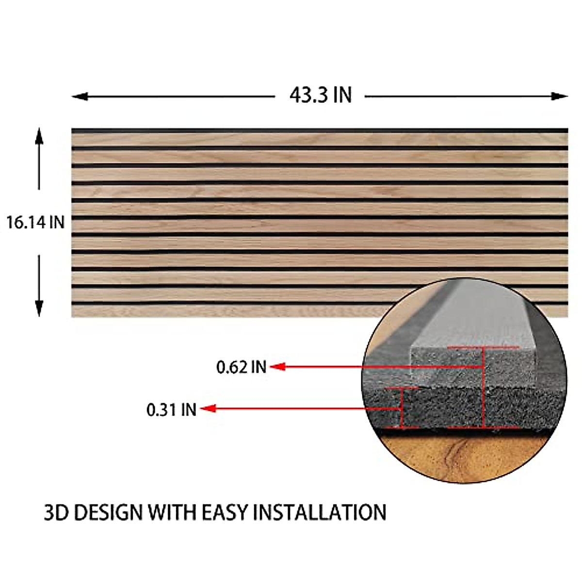3D Slat Wood Wall Panels Acoustic Panels for Interior Wall Decor Natural Oak | Wood Slat for Wall | Soundproof | 42.5” x 17” Each | Set of 2 Wood Panels for Walls