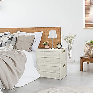 Folding Storage Bin with MDF Lid, 30L Storage Box Container Stackable Shelf Baskets Cloth Closet Car Organizers Outdoor Picnic Transport Box Toy Clothes Books Holder Plastic Collapsible Tote Crate