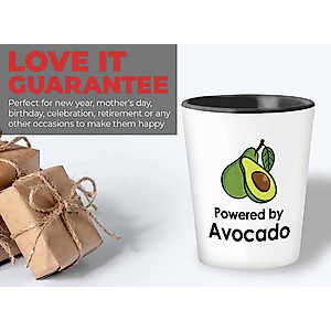 Flairy Land Vegan Shot Glass 1.5oz - Powered by Avocado - Fruitarian Herbivorous Vegetarian Diet Healthy Plant Based Gluten Free Veggie Veganism