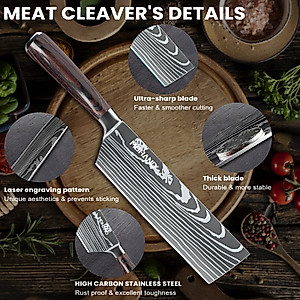 MDHAND 7" Nakiri Knife - Ultra Sharp Meat Cleaver Knife and Kitchen Knife, High Carbon Stainless Steel, Chef Knife for Home and Kitchen with Ergonomic Pakkawood Handle, Gifts for Women and Men