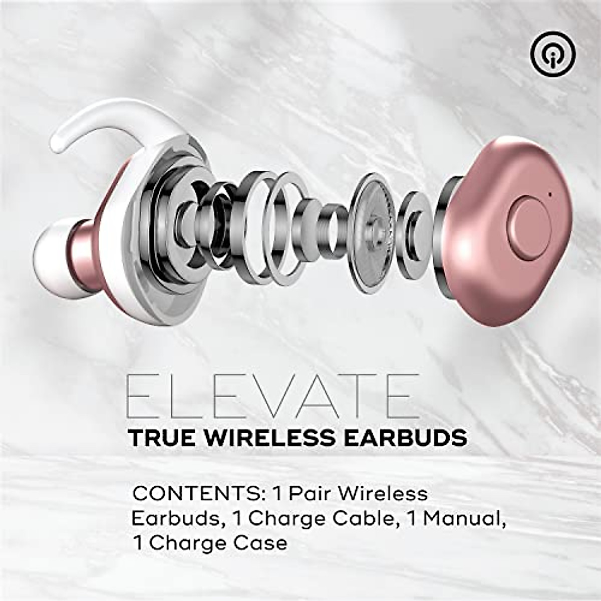 iWorld Elevate True Wireless Earbuds with Charging Case, Bluetooth in-Ear Headphones with Built-in Microphone and Touch Control, Universally Compatible Headset for Android, iPhone and PC (Rose Gold)