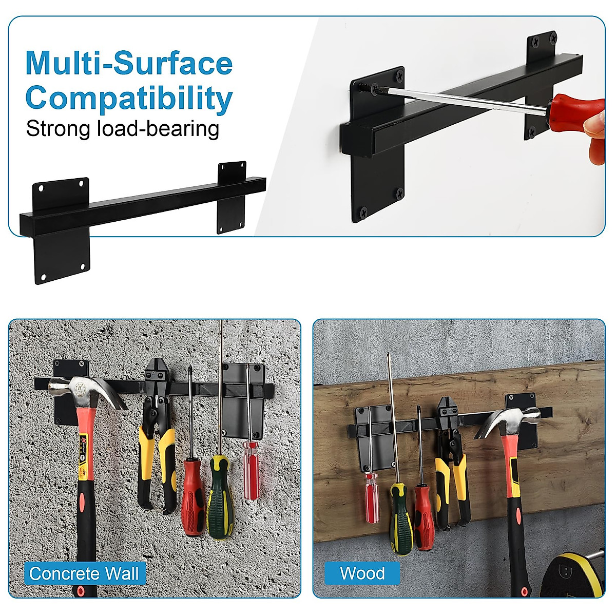 PYBTOOL Heavy Duty Magnetic Tool Holder Strip, Magnetic Knife Strips, Screwdriver Organizer, Garage Tool Storage Rack, Magnetic Tool Organizer Bar for Workspace, Garage, Kitchen(16Inch, 2 Pack)