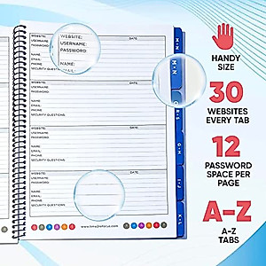 RE-FOCUS Password Book with Alphabetical Tabs 10"x7.6" Spiral Bound Credentials keeper Saves All Internet Login Details (Pink)