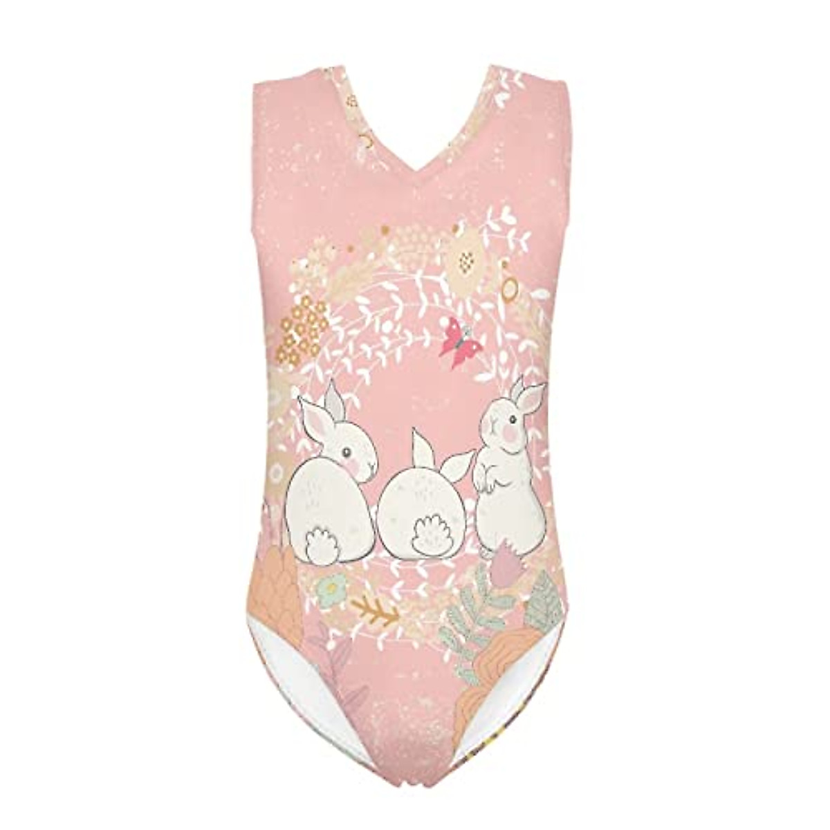 Belidome Pink Easter Bunny Dancing Gymnastics Leotard for Girls One-piece Rabbit Print Swimsuit Soft Lightweight Summer Ballet Wear