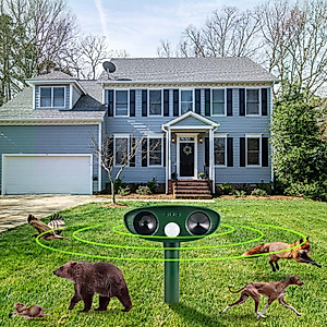 2024 Upgraded Animal Repellent Outdoor,4 Pack Solar Deer Repellent Devices Ultrasonic Cat Repellent Solar Animal Repeller with Motion Sensor Predator Lights to Scare Squirrel Raccoon Dog Coyote Skunk