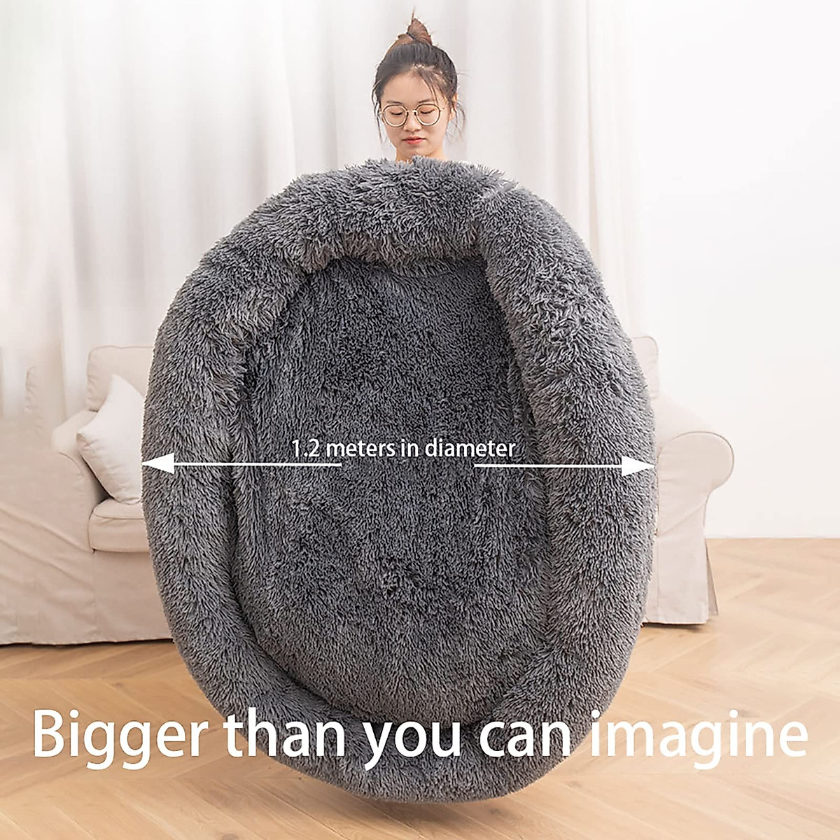 Donut Dog & Cat Bed - Premium Quality Plush Calming Anti-Anxiety Pet Cosy With Non-Slip Bottom, Washable for Small/Medium/Large Dogs (Color: Gradient Gr