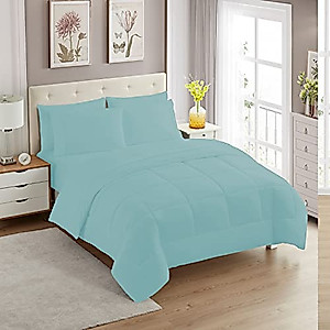 Sweet Home Collection 5 Piece Comforter Set Bag Solid Color All Season Soft Down Alternative Blanket & Luxurious Microfiber Bed Sheets, Misty Blue, Twin