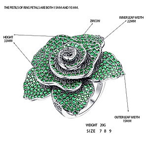 Deelan Fashion Ring For Women Wedding Engagement Flower Rose Gold Platinum Zircon Crystal Statement Jewelry rings (Platinum color, 8)