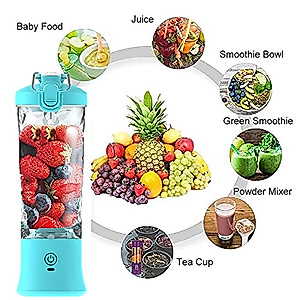 20oz Portable Blender Large Capacity Travel Juice Cup,Smoothies and Shakes Blender, Baby Food Crush Ice Frozen Mixing with 6 Blades 4000mAh Rechargeable Battery,for Home, Travel, Office (Light Blue)