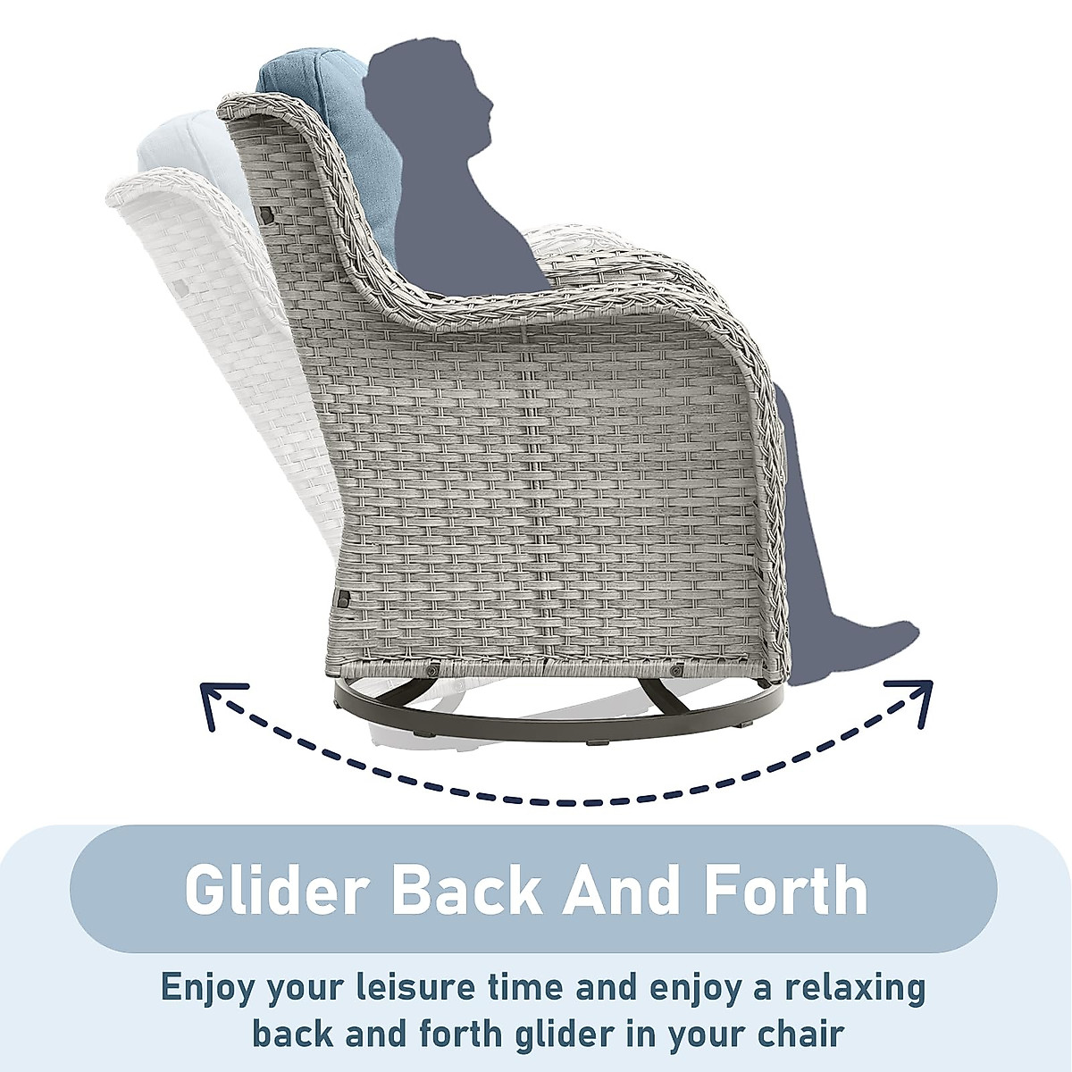 Wicker Outdoor Conversation Set-6 Pieces Outdoor Wicker High Back Couch with Swivel Rocker Chairs Patio Furniture for Deck Poolside Backyard-Light Grey/Light Blue