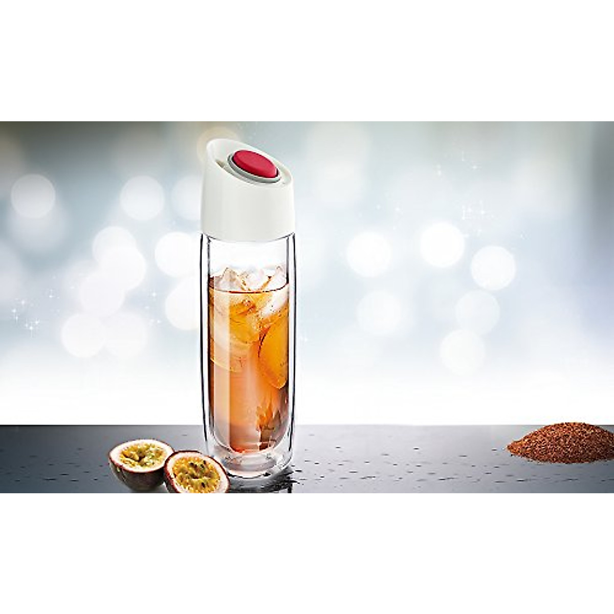 Asobu Simply Clear Insulated Glass Water Bottle/Travel Mug, 14-Ounce, Red