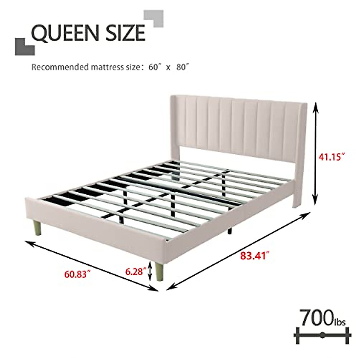 Zoophyter Upholstered Platform Bed Frame Queen Size with Headboard,Strong Wooden Slats Support No Box Spring Needed Easy Assembly Cream