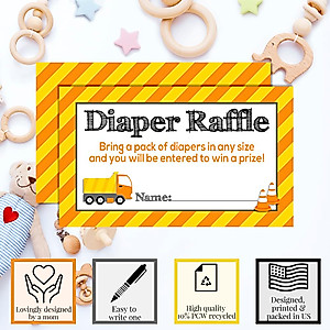 Amanda Creation Baby Under Construction Diaper Raffle Tickets for Baby Boy Showers, 20 2" X 3” Double Sided Insert Cards for Games, Bring a Pack of Diapers to Win Favors & Prizes!
