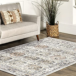 nuLOOM Rue Traditional Bordered Machine Washable Area Rug, 5' 3" x 7' 6", Beige