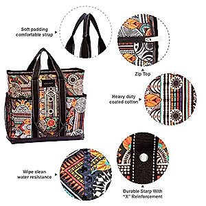 DEMOMENT Water Resistance Large Canvas Utility Tote Bag,Work Teacher Nurse Shoulder Women Bag(Tribal)