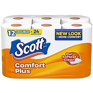 Scott ComfortPlus Toilet Paper, 12 Double Rolls, 231 Sheets per Roll, Septic-Safe, 1-Ply Toilet Tissue, 12 Count (Pack of 1)
