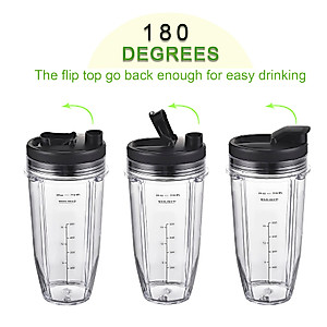 [Upgraded] Replacement 24oz Nutri Ninja Blender Cup, 24oz Cups with 7 Fins Replacement Extractor Blade Parts fit Ninja Auto iQ BL682-30 BL642-30 BL450-30 BL455-30 BL456-30 BL482-30 BL687CO-30 etc.