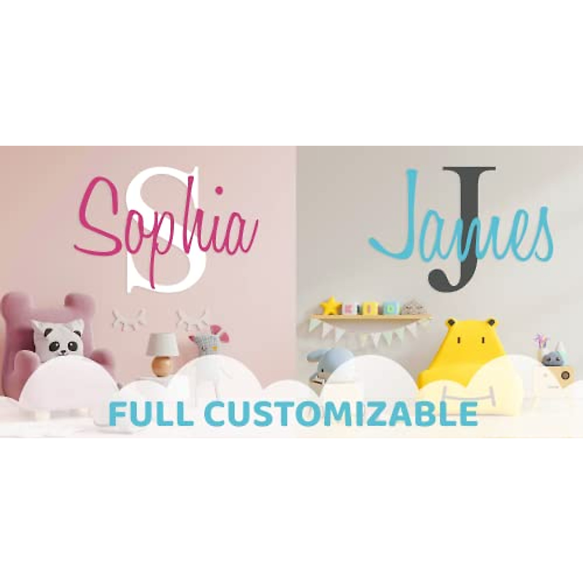 Custom Name & Initial - Premium Series - Baby Boy - Wall Decal Nursery for Home Bedroom Children (M511) (Wide 22" x 15" Height)